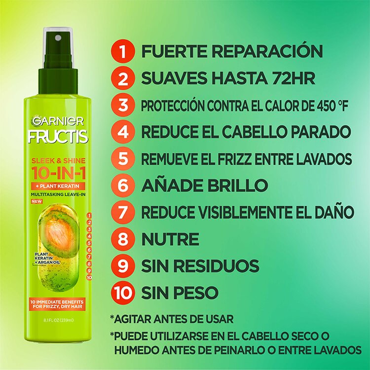 Spray leave-in Fructis Sleek and Shine 10 en 1 para cabello - Garnier
